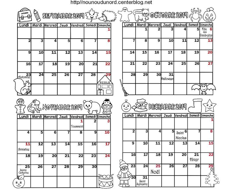 CALENDRIER ANNEE 2019 MOIS DE DECEMBRE