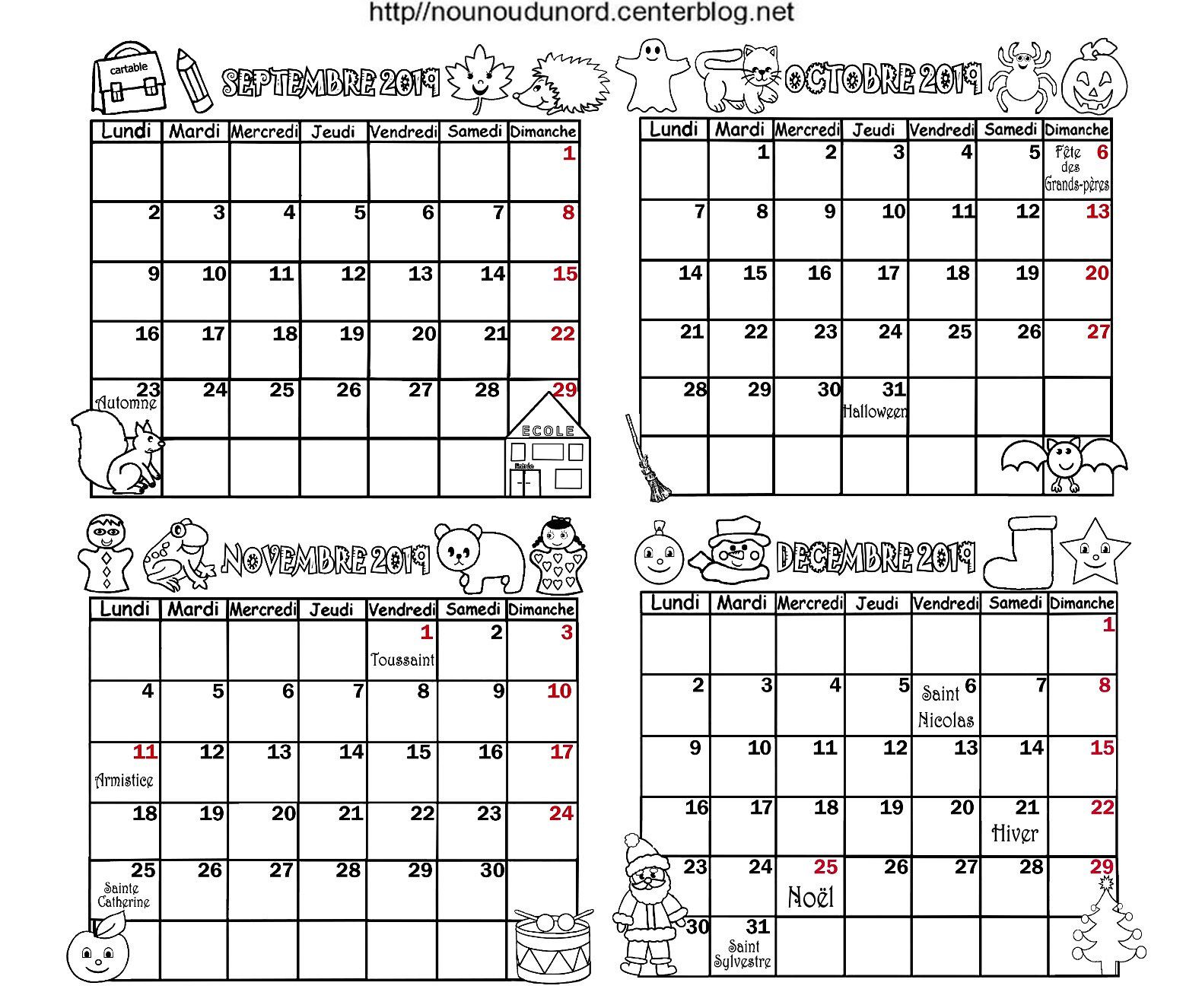 CALENDRIER ANNEE 2019 MOIS DE DECEMBRE