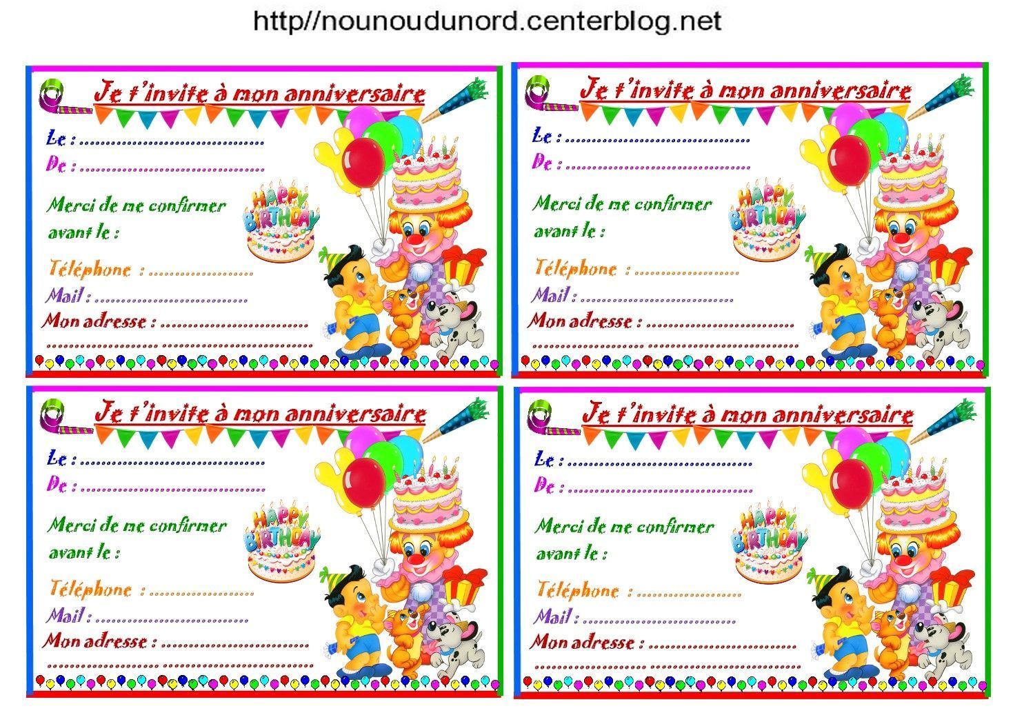 Etiquettes et invitations CLOWN pour anniversaire Etiquettes et invitations CLOWN pour anniversaire